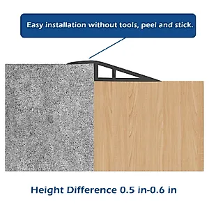 3.3Ft Self-Adhesive Floor Transition Strip, 1/2''~3/5'' Height Carpet to Tile Floor Divider Strip Reducer Peel and Stick Floor Edging Trim Strip Doorway Threshold Cover for Laminate Floor Mat (Coffee)