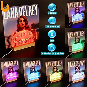 BiJun Now Playing Vinyl Record Stand, Now Spinning Vinyl Display Stand Wall Mount or Tabletop Vinyl Record Holder Wooden Floating Shlelf for Albums LP Display Storage with Illuminated Acrylic Panel