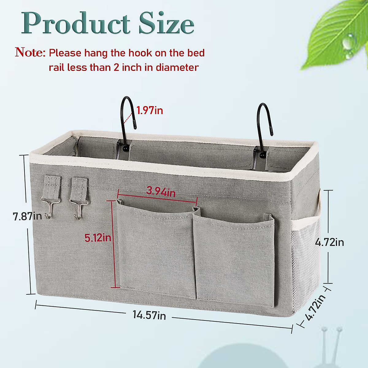 Casremee Bedside Caddy Bedside Storage Bag Hanging Organizer for Bunk Hospital Beds Dorm Rooms Bed Rails Can be Placed Books Mobile Phones Keys Water Bottle (Grey)