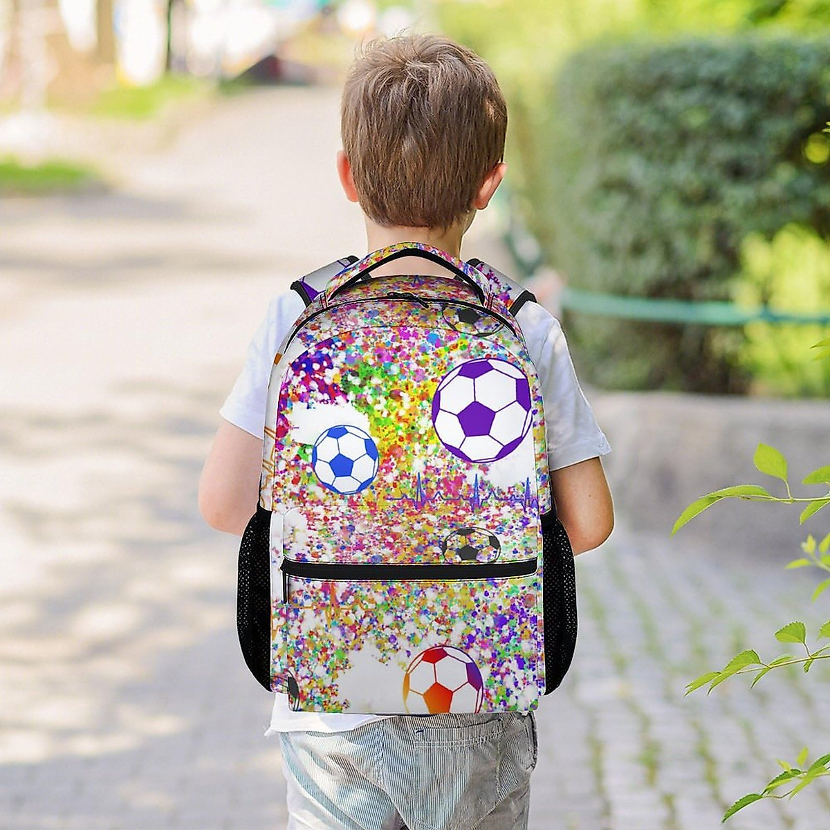 COOPASIA Soccer Backpack for Girls Boys, 16 Inch Soccer Theme Bookbag with Adjustable Straps, Lightweight, Durable, School Bag with Large Capacity