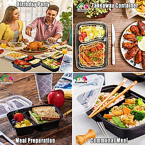 Meal Prep Container 2 Compartments, 50 Pack Meal Prep Container Microwave Safe, Food Storage Container with Lids, 34oz Disposable Bento Box To-Go Boxes Reusable Plastic Bento Lunch Box Dishwasher Safe