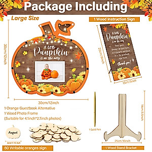 64Pcs Little Pumpkin Baby Shower Guest Book Alternatives Fall Baby Shower Decorations, He or She Gender Reveal Wooden Sign in Guest Book Photo Frame Keepsakes for Guests Girl Boy Birthday Party Favors