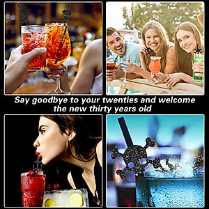 30 Pcs Rip to My 20s Birthday Decorations 30th Birthday Paper Straw Decor Birthday Straws Death to My 20s Decorations with Black Glitter Cut-out, 7.8 Inch (Classic Style)