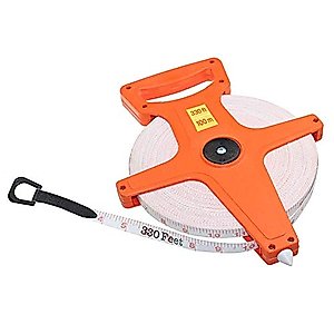 Katzco 300 Feet (100 Meters) Open Reel Measure Tape with Retractable Blade - Open Tape Measure for Track and Field, Long Jump, Construction, Workshop, Projects, Crafts - Dual-Sided Measuring Reel