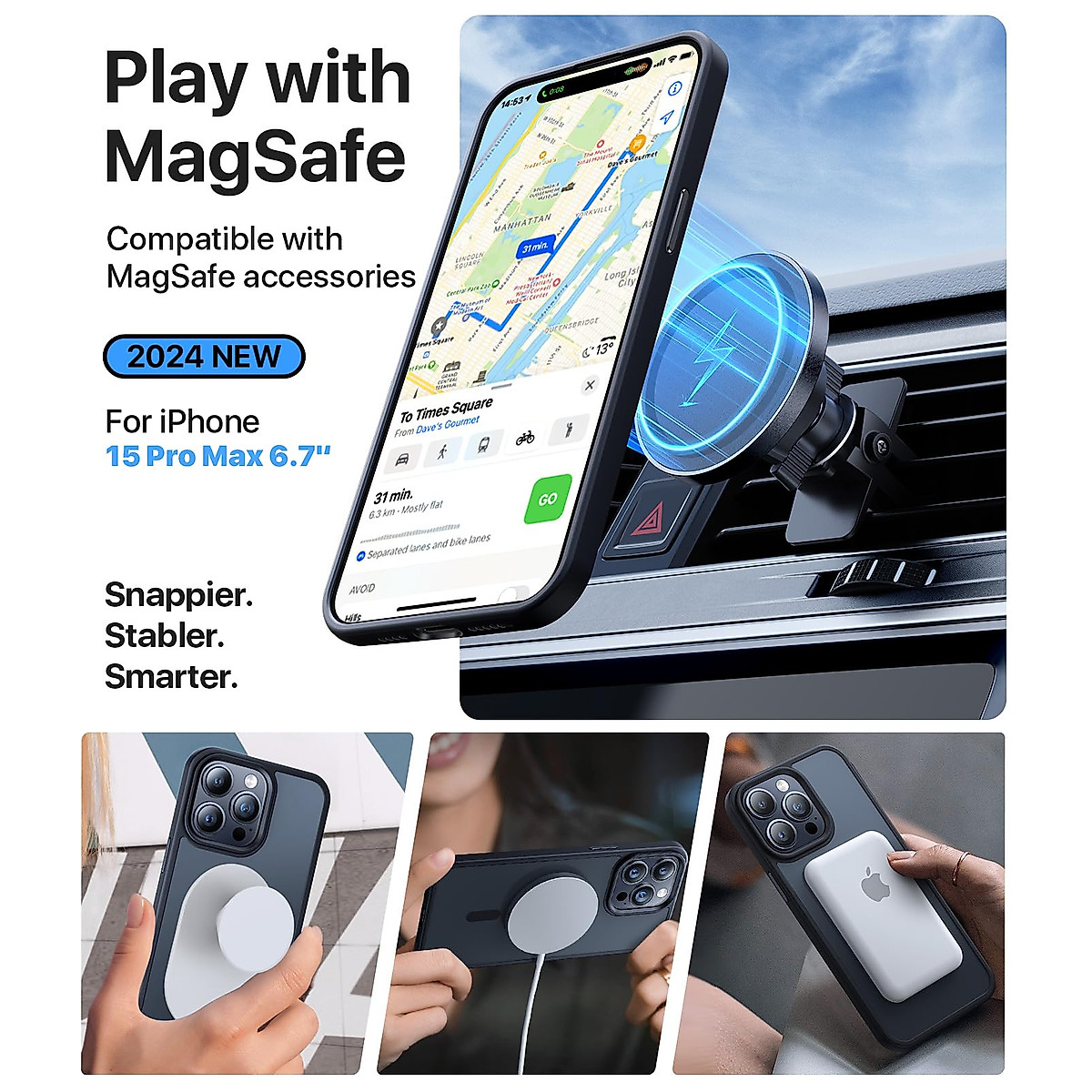 Aulofe Strong Magnetic for iPhone 15 Pro Max Case, [Compatible with MagSafe] [Military-Grade Drop Tested] Shockproof Protective Slim Translucent Matte Cover for iPhone 15 Pro Max Phone Case, Black