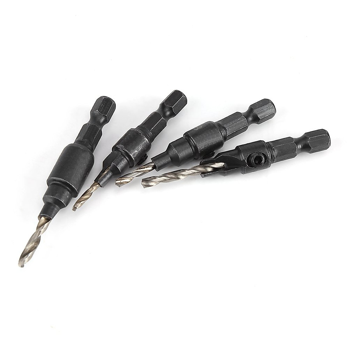 HSS Countersink Drill Bit, #6#8#10#12 1/4inch Hex Shank Drill Bits HSS Countersink Drill Bit Set with Small Wrench Countersink Woodworking Tool