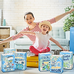 Yeaqee 24 Pcs Adventure Themed Party Favor Bags Adventure Gift Bags Blue World Map Paper Bags with Handle Travel the World Candy Treat Bags Gift Wrapping Bags for Weeding Birthday Party Favor