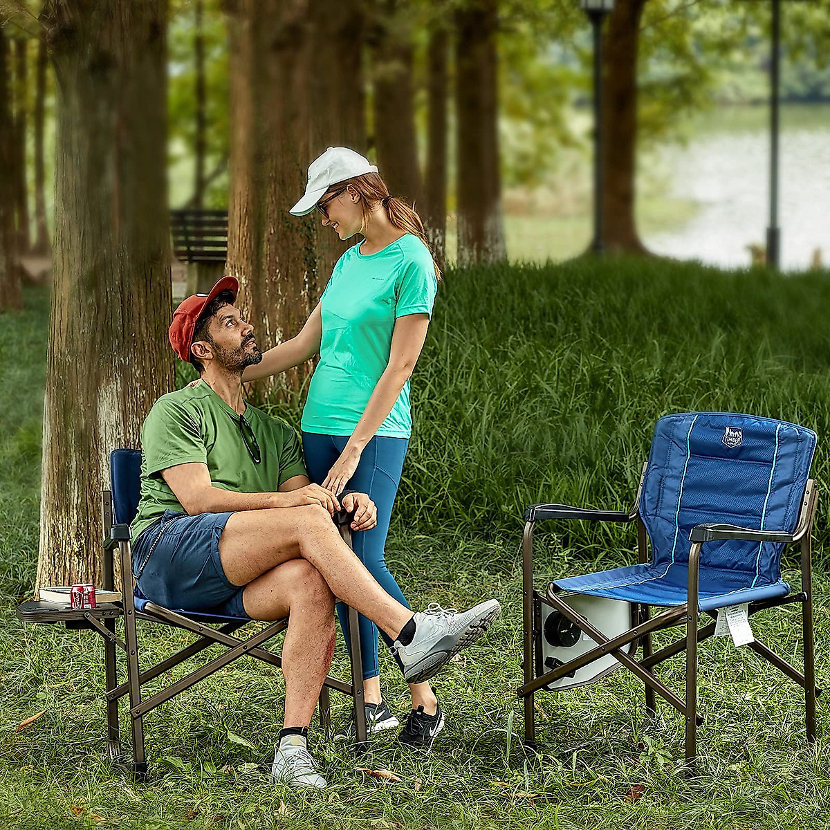 TIMBER RIDGE Lightweight Aluminum Directors Chair with Side Table, Portable Camping Chair with Swivel Back for Camping and Outdoors, Heavy Duty Supports 350 lb