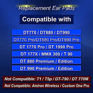 Ear Pads Replacement for MMX 300, DT 770 Pro, DT 880 Pro, DT 990 Pro, DT 1770 Pro, DT 1990 Pro, DT 177X, T 90, Softer Memory Foam, Extra Durability by JESSVIT (Grey)
