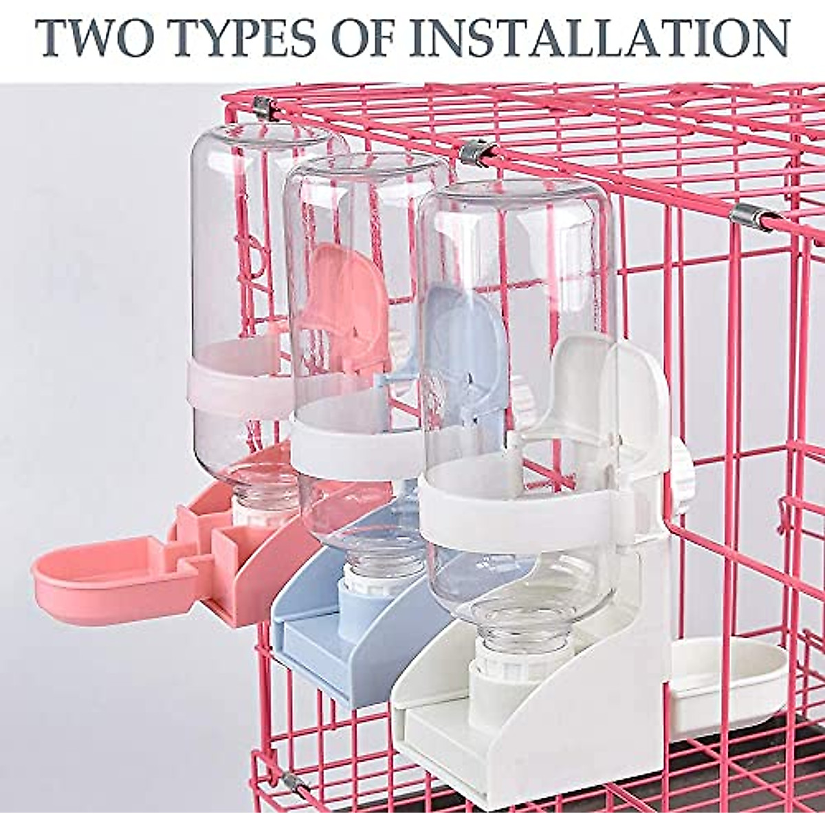 Vikano Rabbit Water Bottle, 17oz Hanging Water Fountain Automatic Dispenser No Leak WaterFeeder for Bunny Chinchilla Guinea Pig Hedgehog Ferret (White)