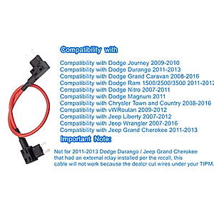 TIPM Bypass Cable, Fuse Adapter Fuse Holder,Repair Fuel Pump Relay Bypass Cable Compatible with Dodge Ram 1500 2500 3500 Jeep Chrysler VW 2007-2016, 14AWG Wire/20AMPs Replace CBWPR091AA