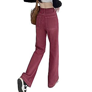 LONGYIDA Women's High Waisted Baggy Jeans Stretchy Wide Leg Straight Jeans Y2K Boyfriend Relaxed Fit Denim Pants Trousers(Red,XL)