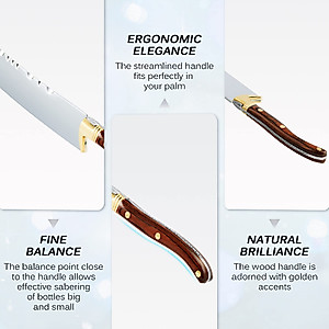 CO-Z Champagne Saber with Box, Champagne Knife Wine Opener with Wooden Handle and Gold Accents, Stainless Steel Bottle Opener 16.5" Champagne Sword for Wedding Gift Birthday Housewarming Home Bar