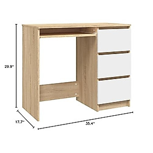 ULUYYUC Desk,Computer Desks Bedroom Desks Secretary Desk with Drawers Suitable for Home, Office, Bedroom, Conference Room, etc White and Sonoma Oak 35.4"x17.7"x29.9" Engineered Wood