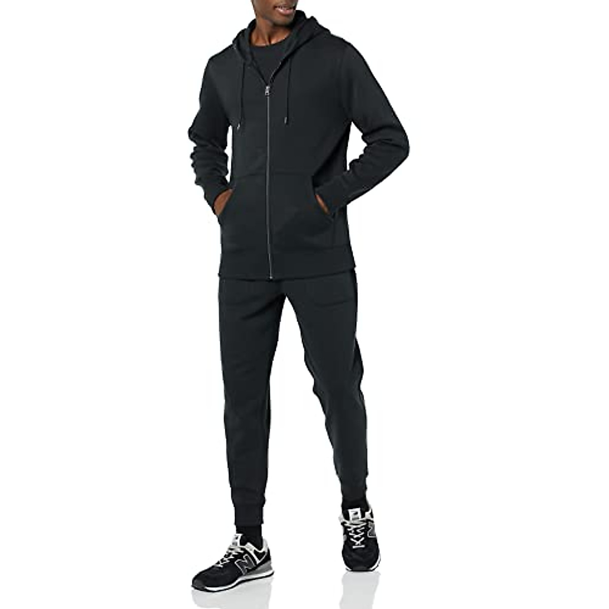 Goodthreads Men's Full-Zip Washed Fleece Hoodie, Black, X-Large Tall