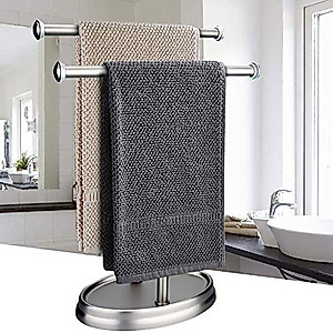 LIRUXUN Silver Hand Towel Holder, Free Standing Towel Rack, Stainless Steel Necklace Holder Jewelry Organizer Bracelet Display Stand