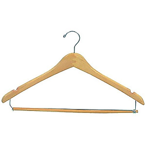 Econoco Commercial Wishbone Wooden Hanger with Chrome Hook and Wooden Lock Bar on Spring, 17", Natural (Pack of 100)
