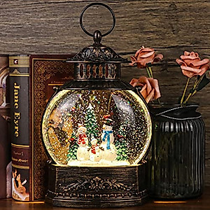 DRomance Christmas Singing Snow Globe Lantern Battery Operated USB Powered Lighted Water Glitters Music Snow Globe Holiday Decoration for Women Children(Snowman, 6 x 3.2 x 11 Inches)