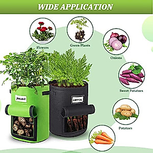Potato Grow Bags with Flap, 4 Pack 10 Gallon Planter Bags with Harvest Window and Durable Handles, Garden Non-Woven Fabric Grow Bags for Potato Tomato and Vegetables