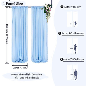 DUOBAO 2 Panels Chiffon Curtains 29"x108" Sheer Backdrop Drape Beach Curtain for Living Room Light Blue Voile Window Drapes for Wedding Ceremony (Sky Blue)