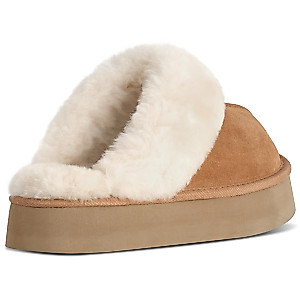 OOW Fuzzy Platform Slippers for Women Cozy Womens Platform Slippers Winter House Slippers for Women Indoor and Outdoor Chestnut