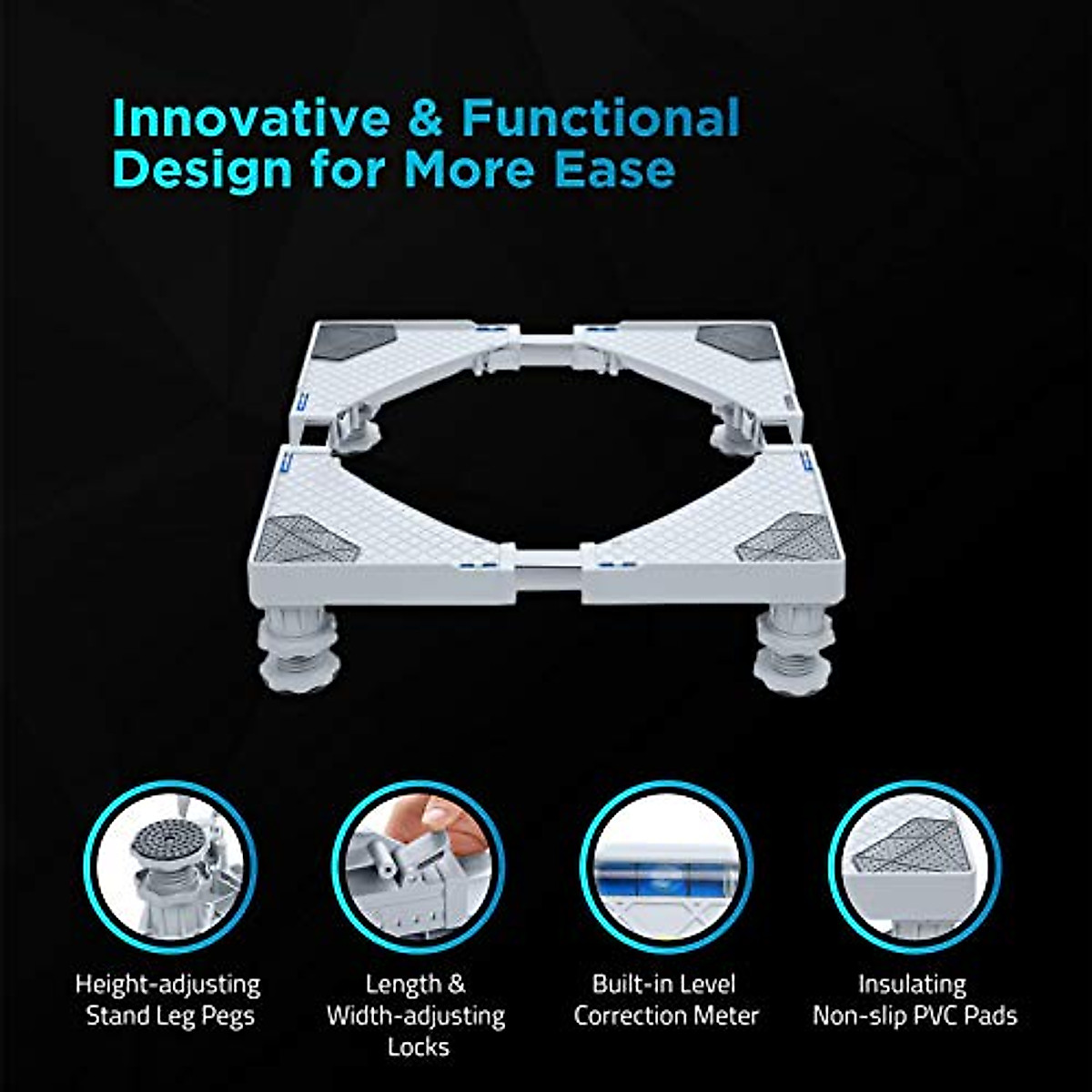 Adjustable Fridge Stand- Dryer Stand- Refrigerator Stand-Mini Fridge Stand- Washer Pedestal-Strong Feet for Washing Machine-Washer Stand-Strong Feet for Fridge- Movable Washer Stand