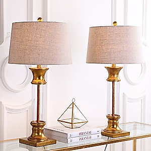 JONATHAN Y JYL4000B-SET2 Set of 2 Table Lamps Hunter 32" Metal/Glass LED Table Lamp Cottage Rustic Bedside Desk Nightstand Lamp for Bedroom Living Room Office College Bookcase, Gold/Clear