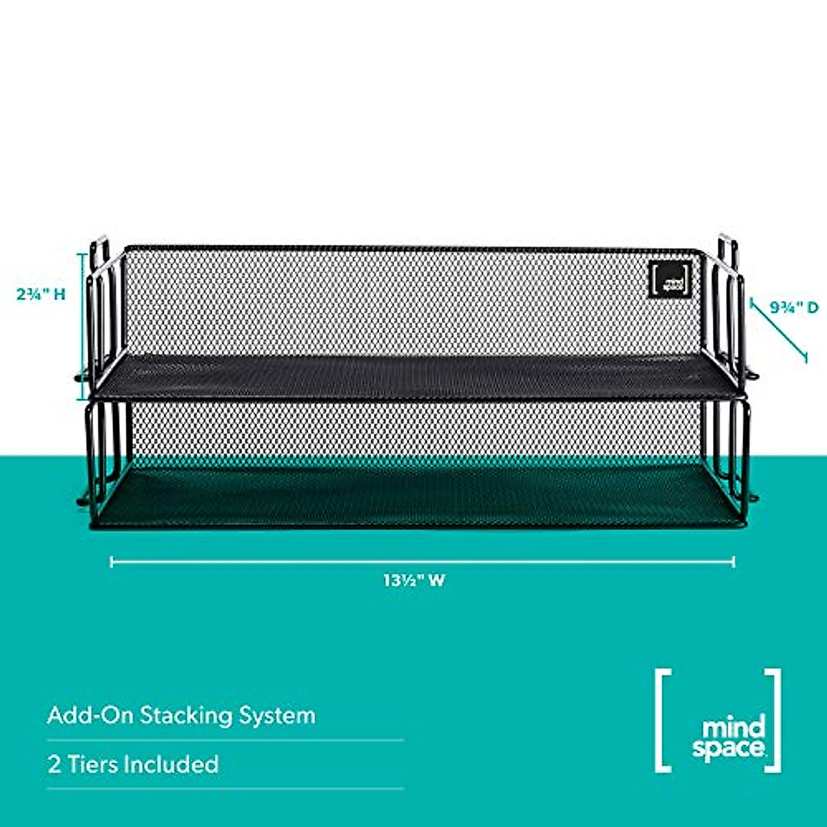 Mindspace 2 Tier Stackable Letter Tray Desk Organizer | Stackable Paper Tray Organizer | The Mesh Collection, Black