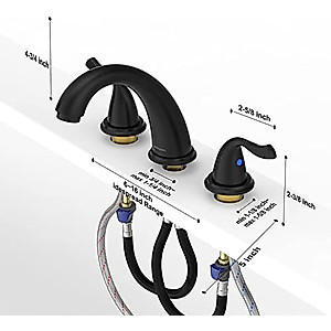 Bathroom Faucets for Sink 3 Hole, 8 inch Widespread Bathroom Faucet Matte Black Bath Faucet Brass 2 Handle Bathroom Sink Faucet with Pop Up Drain and Supply Hoses, 3 Hole Bathroom Faucet