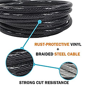 Lumintrail 12mm (1/2 inch) Heavy-Duty Security Cable, Vinyl Coated Braided Steel with Sealed Looped Ends (4', 7', 10', 15' or 30') (7-FT)
