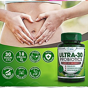 Probiotic 30 Billion CFU 18 Strains for Digestive & Gut Health - Men & Women Prebiotic & Probiotics Supplement Support for Bloating Constipation Diarrhea Gas - Includes Lactobacillus Gasseri
