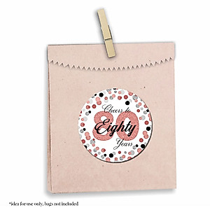 Confetti Rose Gold Polka Dot 80th Birthday Party Sticker Labels, 40 2" Party Circle Stickers by Amanda Creation, Great for Party Favors, Envelope Seals & Goodie Bags
