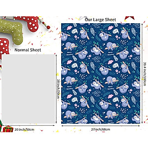 BULKYTREE Christmas Wrapping Paper for Kids Boys Girls Men Women Holiday Party - 3 Large Sheets Gift Wrap 3 Designs Sloth, Dinosaur, Polar Bear Gift - 27 Inch X 39.4 Inch Per Sheet