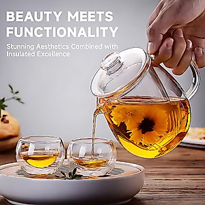 YMMIND 4 Pack Double Walled Glass Teacups Insulated Glasses - (4oz / 120ml) Heatproof Borosilicate Tea Cup, Mini Espresso Cups Gift Box