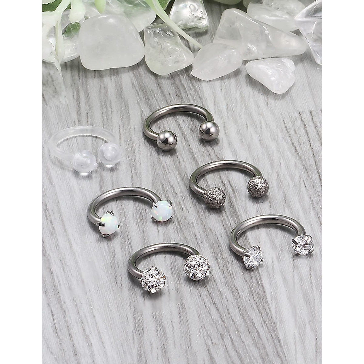 Ocptiy 16G Septum Ring Piercing Jewelry for Women 16 Gauge Stainless Surgical Steel Horseshoe Septum Nose Eyebrow Lip Ring Helix Tragus Cartilage Daith Rook Earring Hoop Piercin Jewelry Men Women 8mm