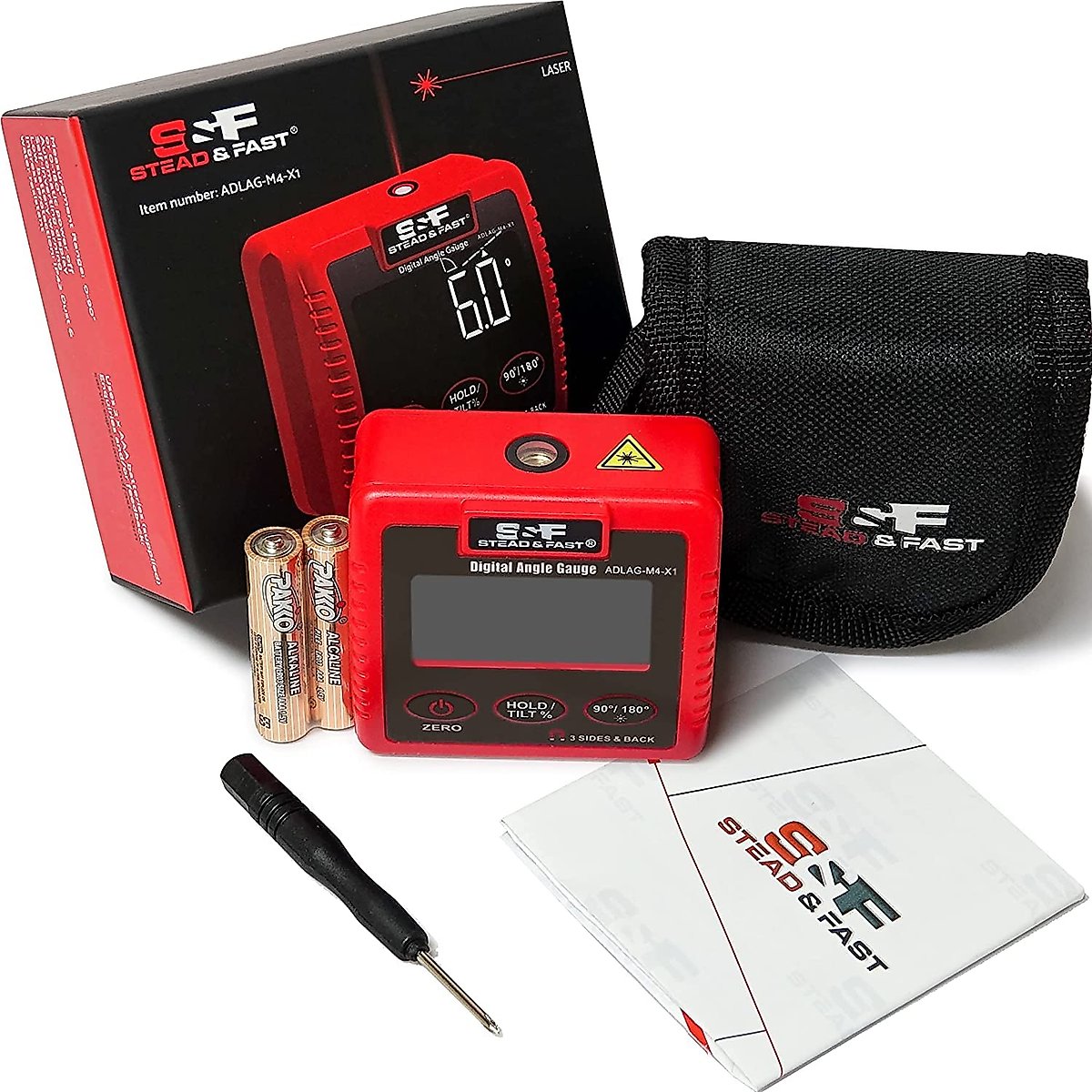 S&F STEAD & FAST Digital Angle Gauge Magnetic with Laser, 4 Magnets, Measures and Sets Angles, Angle Cube Protractor Level with Case, Angle Finder Tool for Table Saw, Woodworking