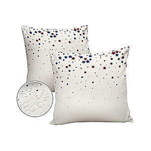 Outdoor Pillows 18x18 Waterproof Outdoor Pillow Covers, Memorial Independence Day Polyester Throw Pillow Covers Garden Cushion Decorative Case for Patio Couch Decoration Set of 2, Patriotic Star