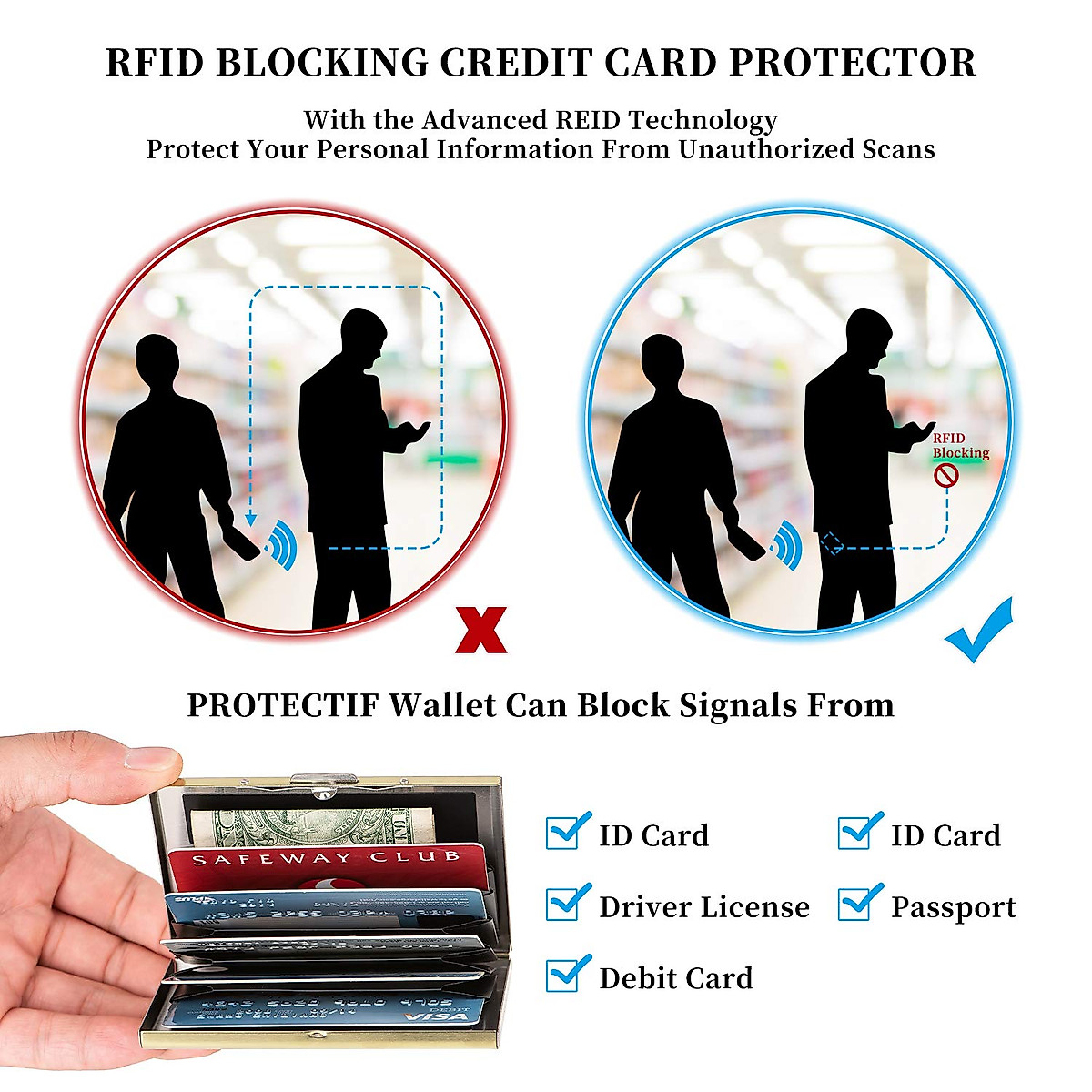 RFID Blocking Credit Card Holder/Protector Card Holder Case，Best Metal/Stainless Steel Travel Slim Wallet/Case for Men & Women