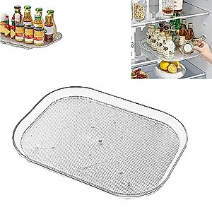 Square Lazy Susan for Refrigerator,Countertop Condiment Storage Rack Turntable Organizer for Rectangular Long & Oblong Tables,Household Rotating Rack for Kitchen, Bedroom (13.78" 10.24")