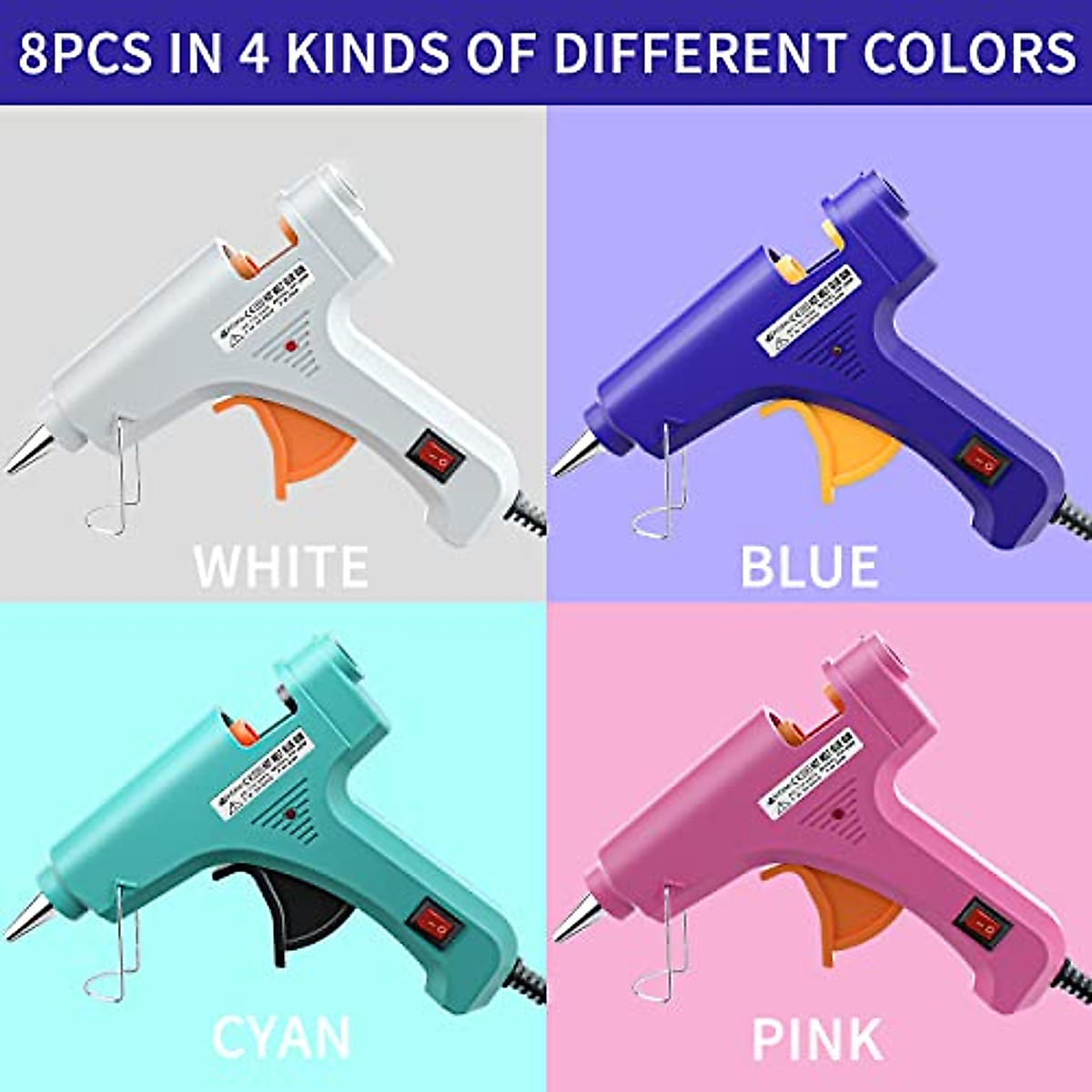 Mini Hot Glue Gun Set for Class Project, Small Glue Gun Kids Hot Melt Arts Craft DIY Glue Gun for Crafts School DIY Arts Home Quick Repairs (Multicolored 8 Pieces)