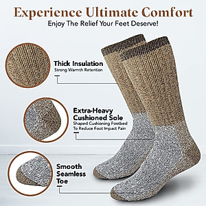 Debra Weitzner 6 Pairs Merino Wool Thermal Socks Men and Women Warm Cushioned Hiking Crew Socks for Hunting Winter Etc Long Survival Boot Socks Moisture Wicking Assorted 9-11
