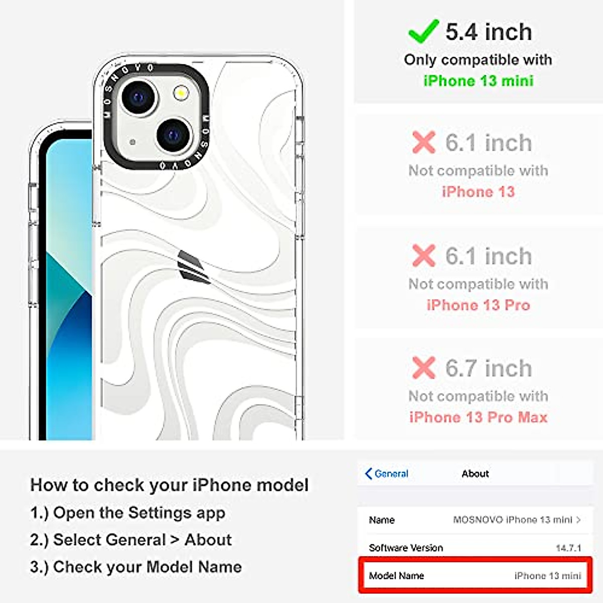 MOSNOVO Compatible with iPhone 13 Case, White Swirl [ Buffertech Impact ] Shockproof Protective Transparent TPU Bumper Clear Phone Case Cover Designed for iPhone 13 6.1"