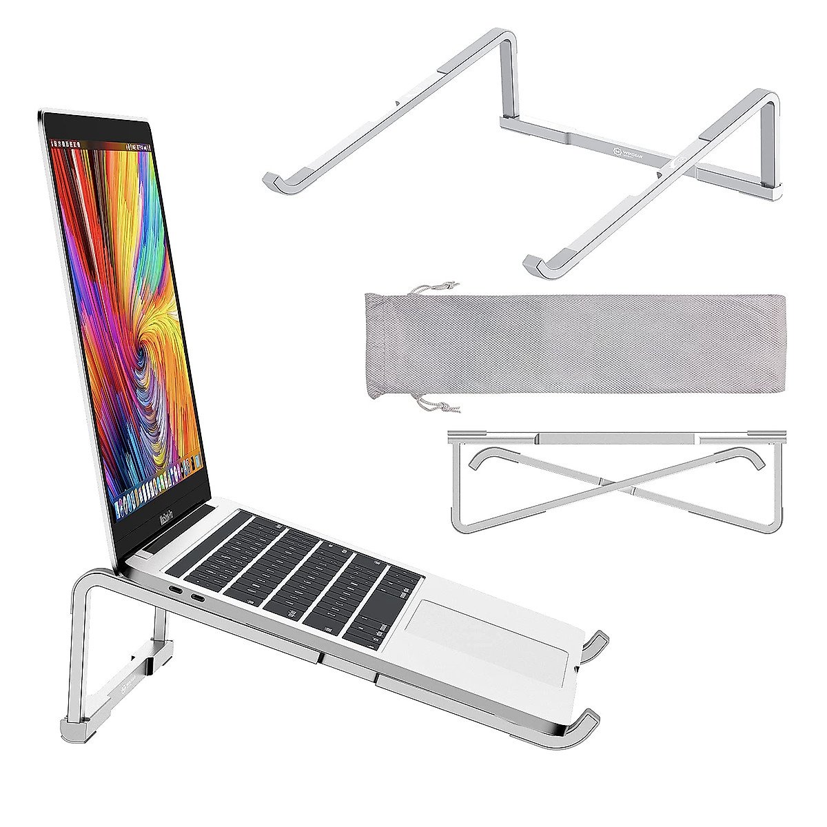 WixGear Laptop Stand for Desk Adjustable Foldable Lightweight Aluminum Laptop Holder Riser, Flat Folding for Storage/Travel