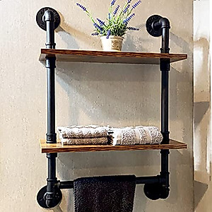 KES Bathroom Shelves Industrial Pipe Shelving Pipe Shelves 19-Inch Shelves with Bar for Bathroom Wall Rustic Farmhouse Industrial 2 Tier Iron Wall Mounted Black, BTR501S48-BK