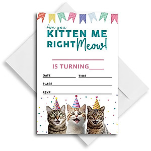 LoaHak Kitten Me Right Meow Birthday Party Invitations Card, Kitty Cat Party, Kitty Cat Birthday Invitation. (093)