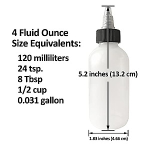 510 Central Twist Top Squeeze Bottles (4oz, 6 Pack) Boston Round with Dispensing Caps - LDPE Plastic - Made in USA