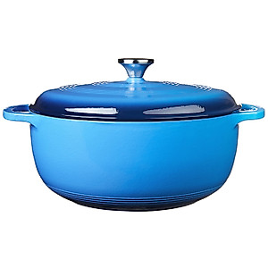 Lodge Enameled Cast Iron Covered Casserole, 3.6-Quart, Caribbean Blue, Oval casserole & EC7D33 Enameled Cast Iron Dutch Oven, 7.5-Quart, Caribbean Blue