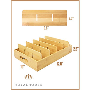 RoyalHouse Bamboo Food Container Lid Organizer with Adjustable Dividers, Box for Kitchen Storage And Organization