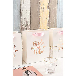 Crisky Bride Tribe Bags Bridesmaid Gift Bags Team Bride Bags Hangover Recovery Kit for Bachelorotte Bridal Shower Hen's Party Favors Wedding Decorations [ Pack of 12, Rose Gold Foil ]