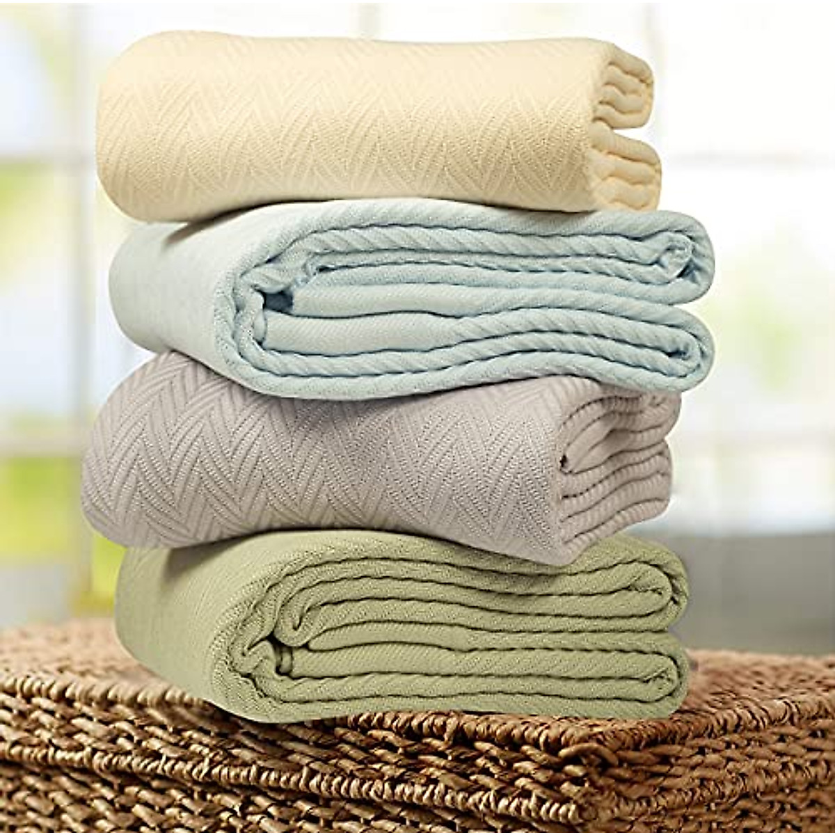 Threadmill Luxury Cotton Blankets for King Size Bed | All-Season Cozy 100% Cotton King Size Blanket | Herringbone Soft & Lightweight Fall Thermal Blanket fits California King Size Bed, 104x92 | Beige